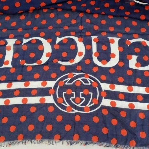 Gucci | Accessories | Nwt Gucci 6233 Red Blue Vintage Logo Polka Dot ...